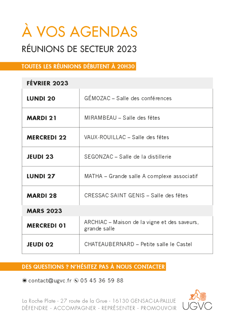 UGVC - RÉUNIONS DE SECTEUR UGVC